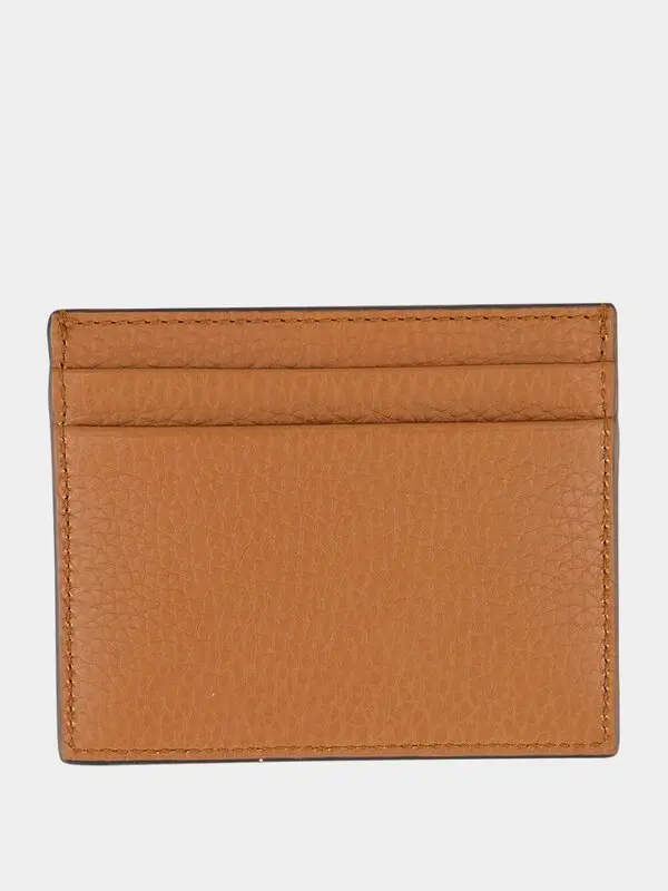 Valentino Garavani Leather Card Holder With Rockstuds - Brown