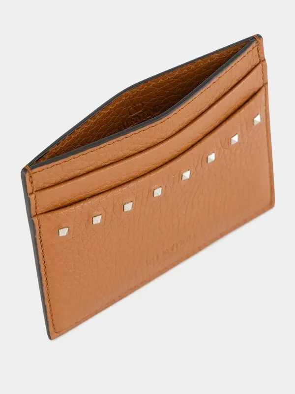 Valentino Garavani Leather Card Holder With Rockstuds - Brown