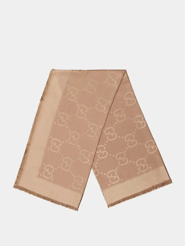 Gucci Gg Jacquard Silk-wool Camel Shawl - Brown