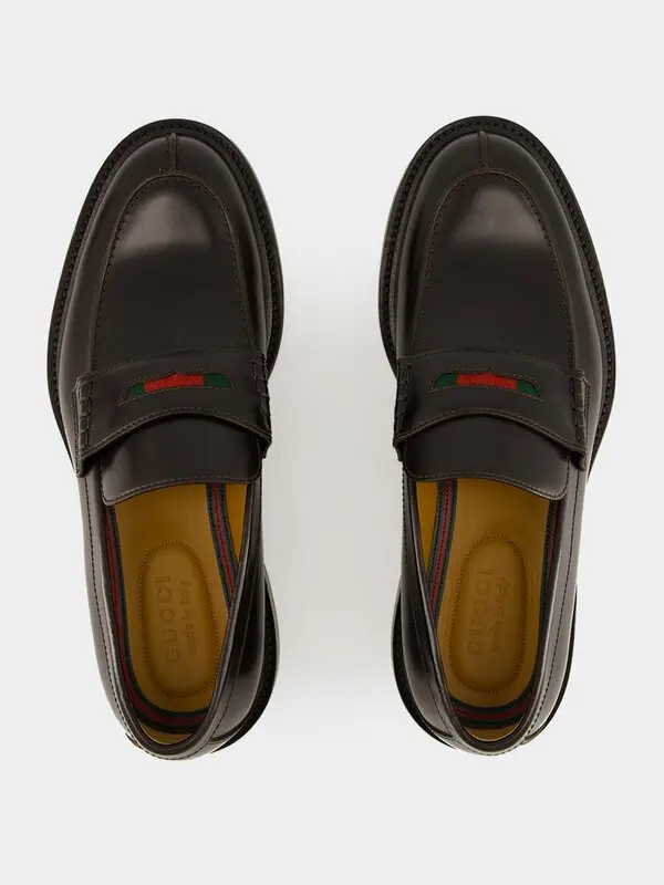 Gucci Leather Loafers With Web Detail - Brown