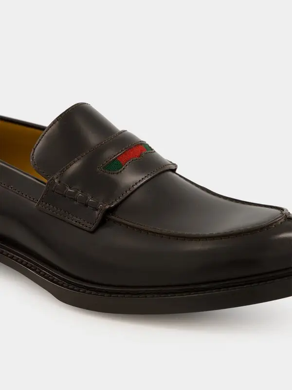Gucci Leather Loafers With Web Detail - Brown