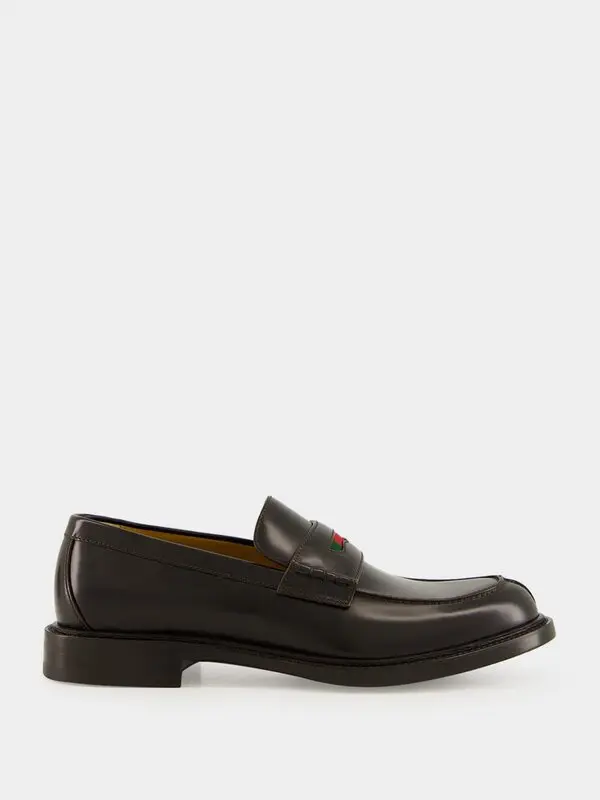 Gucci Leather Loafers With Web Detail - Brown