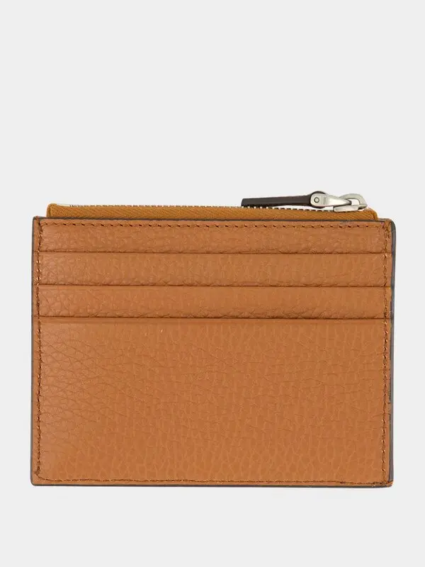 Valentino Garavani Selleria Leather Card Holder With Zip And Rockstuds - Brown