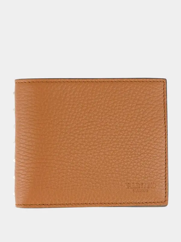 Valentino Garavani Selleria Leather Bifold Wallet With Rockstuds - Brown