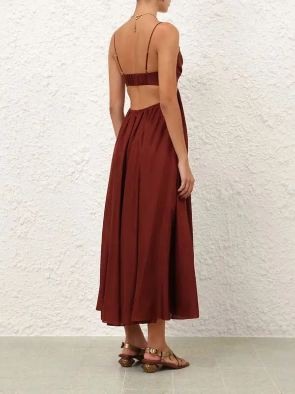 Zimmermann Wanderlust Plunge Maxi Dress - Burgundy