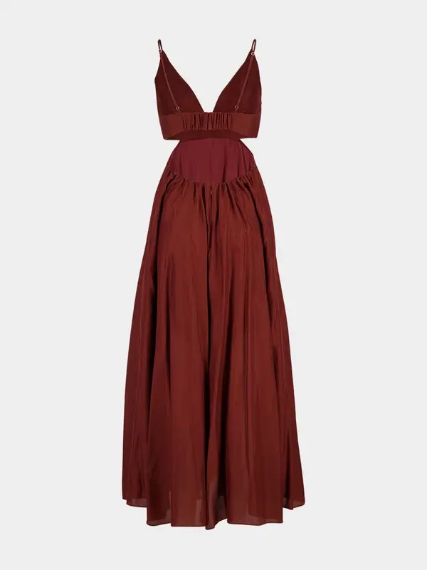 Zimmermann Wanderlust Plunge Maxi Dress - Burgundy
