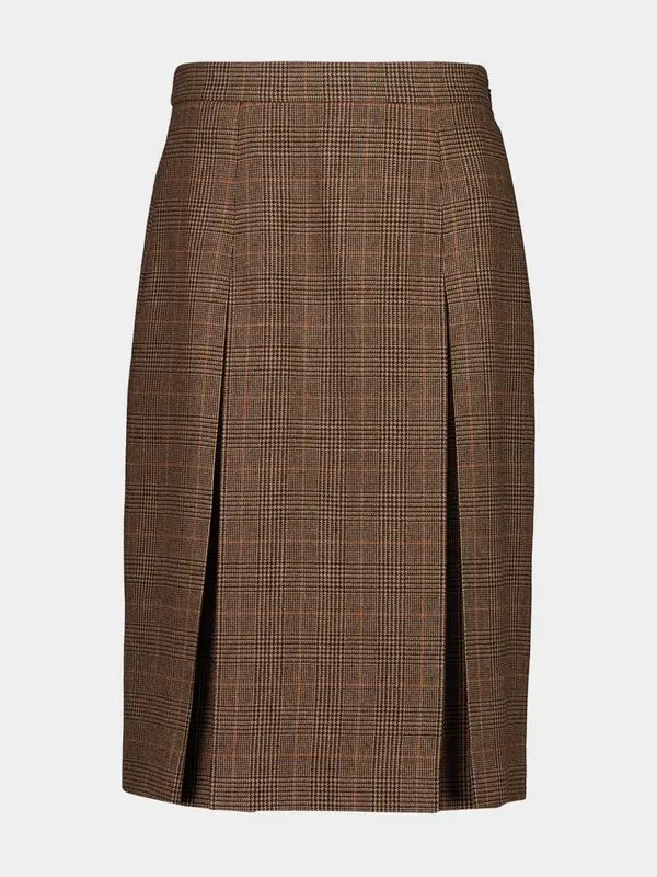 Saint Laurent Roux Midi Skirt In Prince Of Wales Wool - Brown