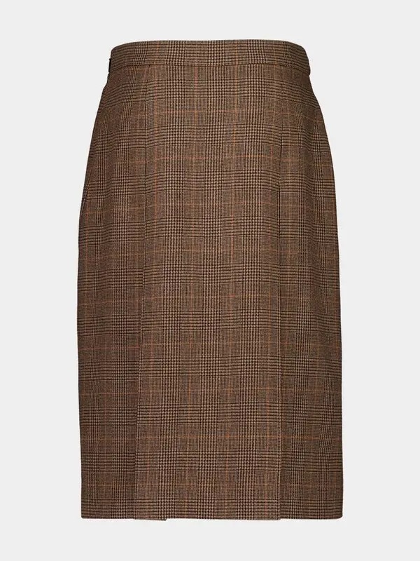 Saint Laurent Roux Midi Skirt In Prince Of Wales Wool - Brown
