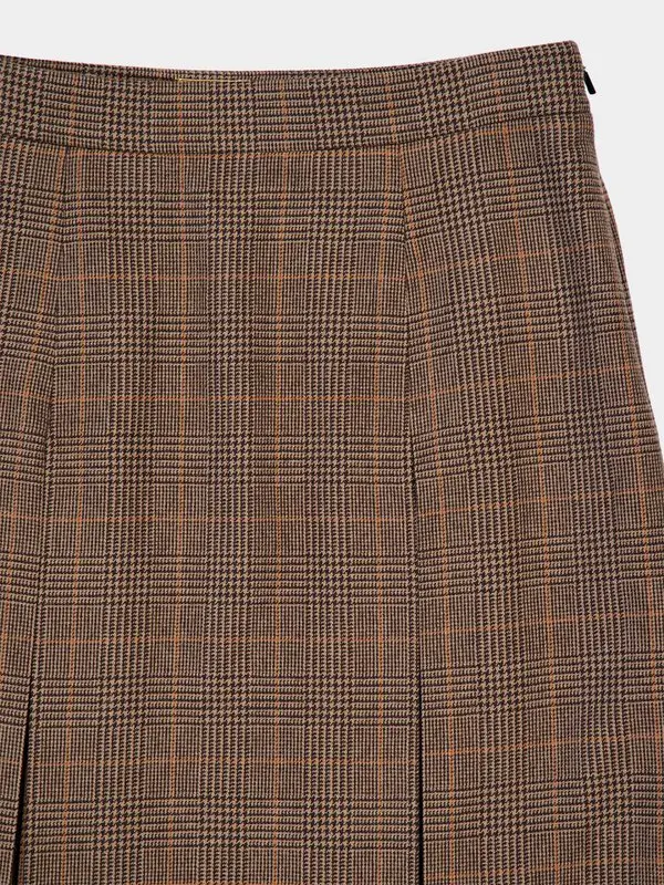 Saint Laurent Roux Midi Skirt In Prince Of Wales Wool - Brown