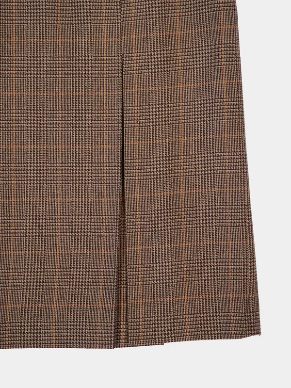 Saint Laurent Roux Midi Skirt In Prince Of Wales Wool - Brown