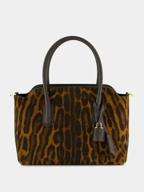 TOM FORD Ocelot-print Suede Top Handle Bag - Brown