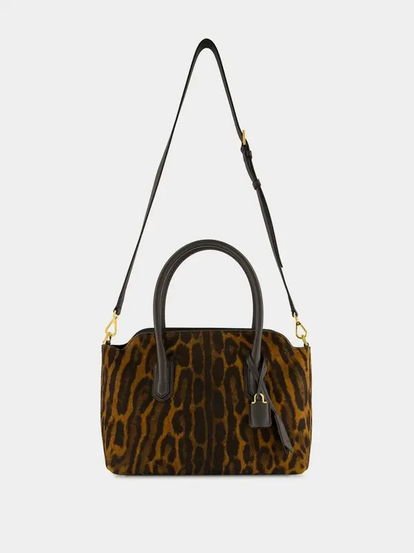 TOM FORD Ocelot-print Suede Top Handle Bag - Brown