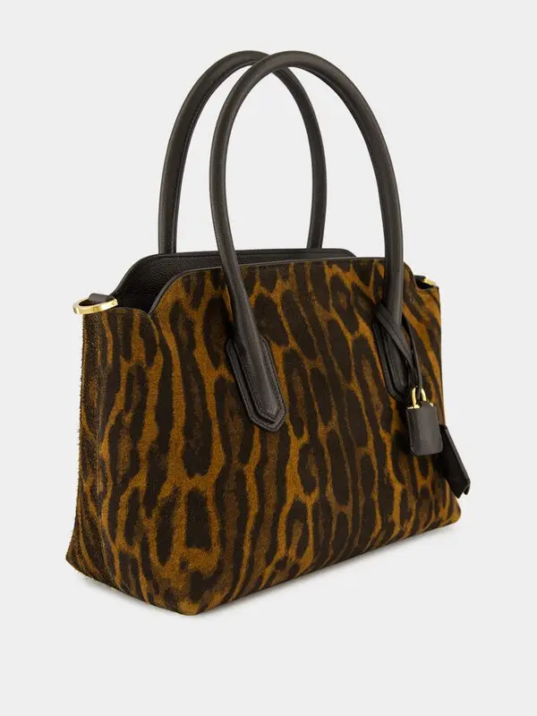 TOM FORD Ocelot-print Suede Top Handle Bag - Brown