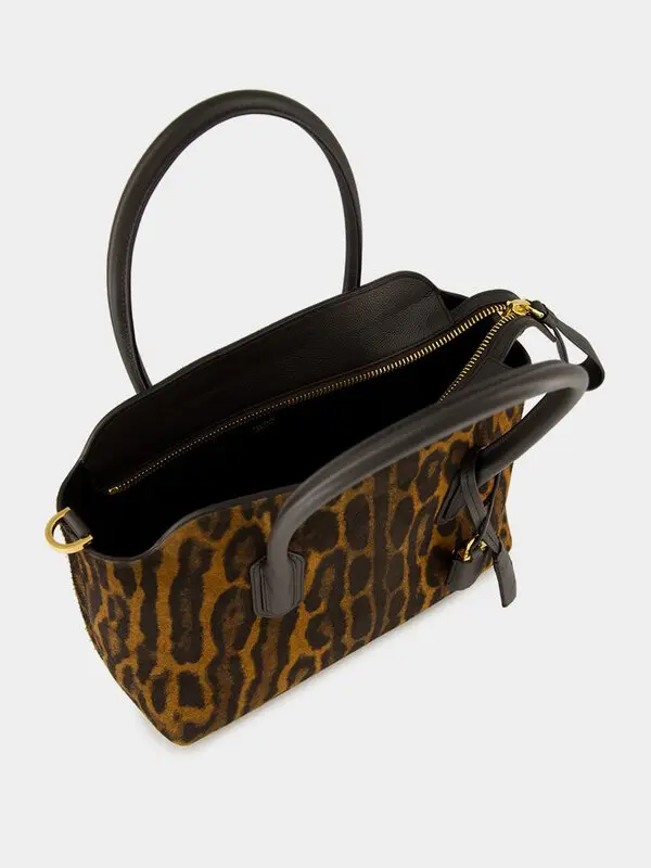 TOM FORD Ocelot-print Suede Top Handle Bag - Brown