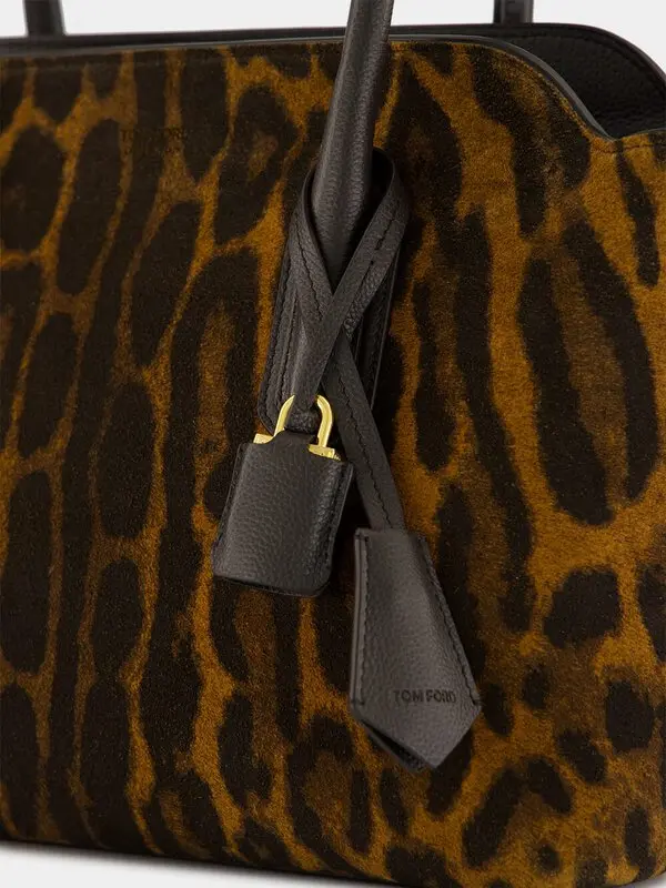 TOM FORD Ocelot-print Suede Top Handle Bag - Brown