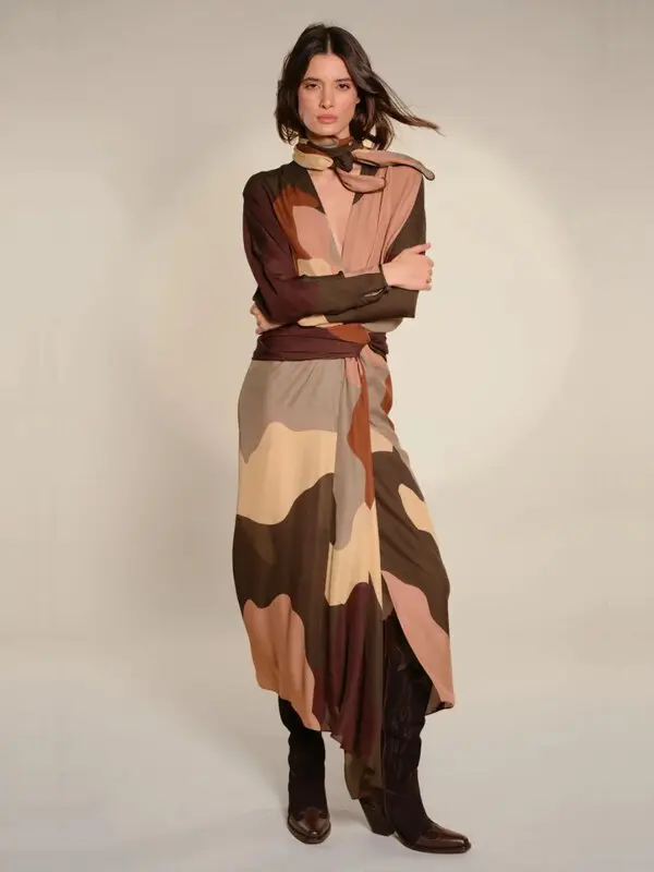 Johanna Ortiz Essence Bow Silk Wrap Dress - Brown