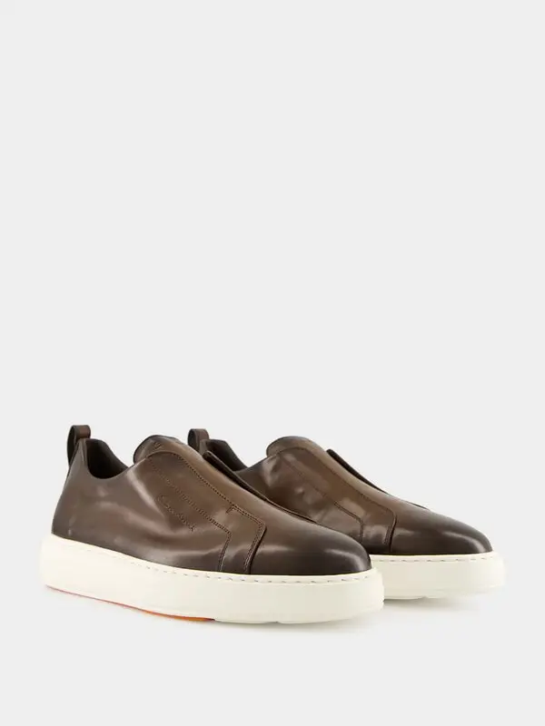 Santoni Leather Slip-on Sneakers - Brown
