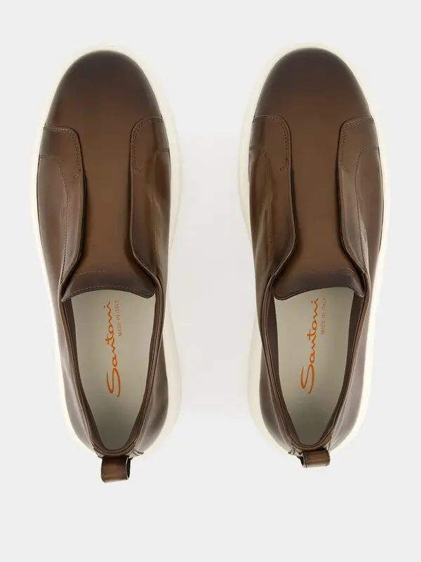 Santoni Leather Slip-on Sneakers - Brown