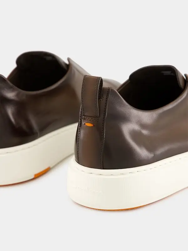 Santoni Leather Slip-on Sneakers - Brown