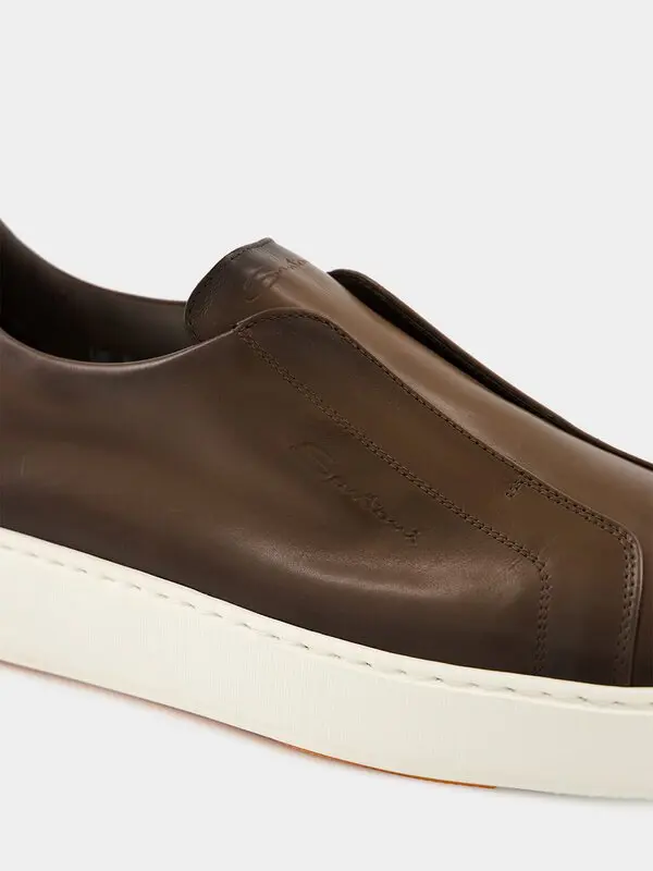 Santoni Leather Slip-on Sneakers - Brown