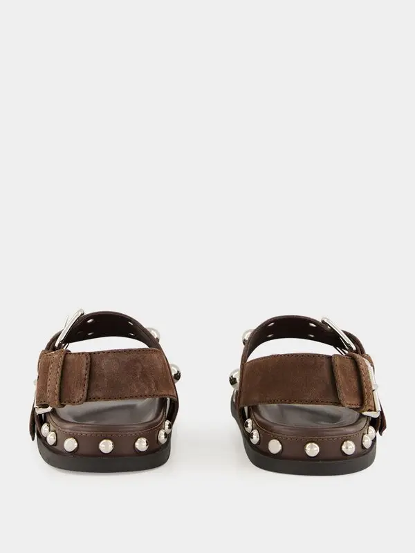 Valentino Garavani Nellcôte Flat Studded Suede Sandals - Brown