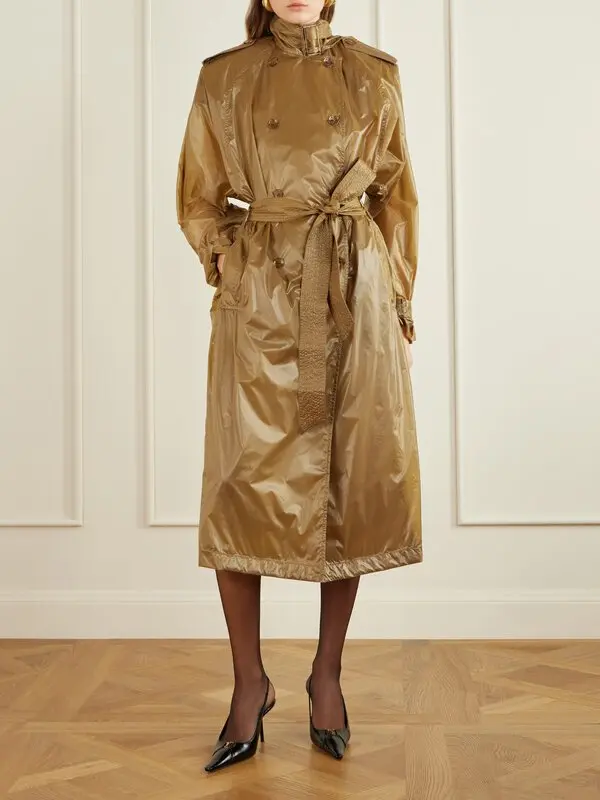 Saint Laurent Double-breasted Belted Shell Trench Coat - Neutrals