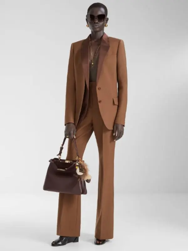 Fendi Wool-mohair Flared Trousers - Brown
