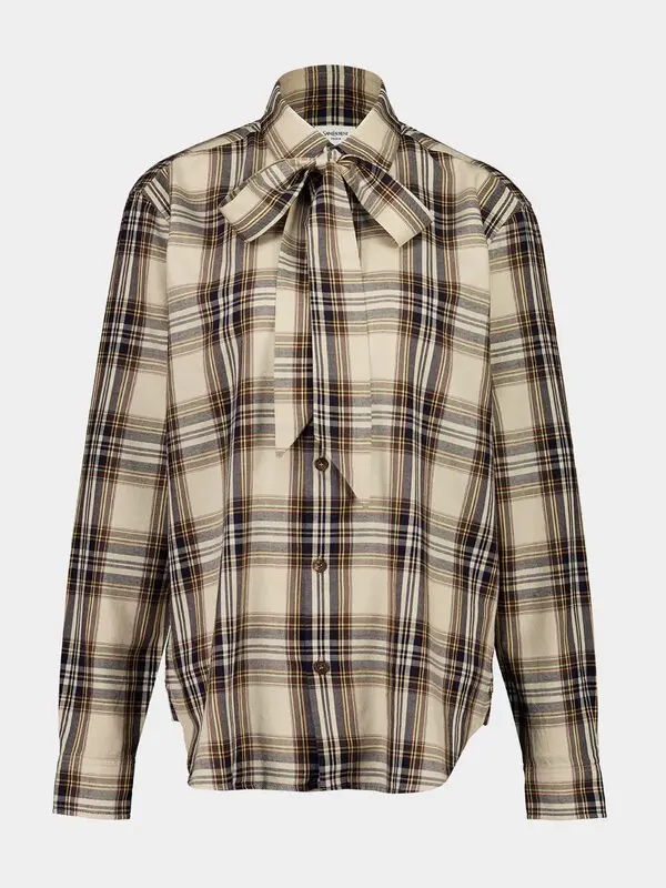 Saint Laurent Brighton Checks Cassandre Lavallière Shirt - Brown