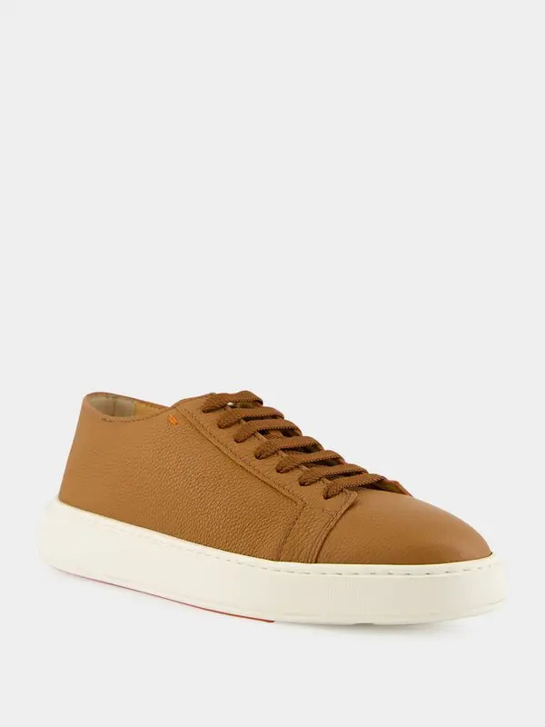 Santoni Light Tumbled Leather Sneakers - Brown