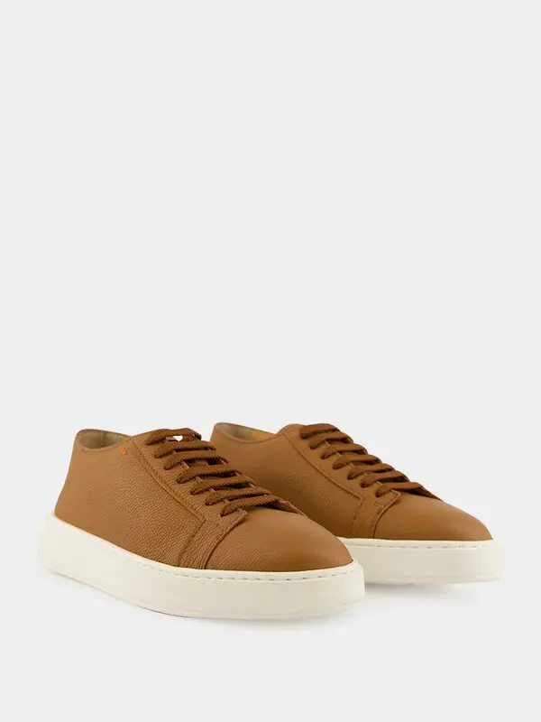 Santoni Light Tumbled Leather Sneakers - Brown