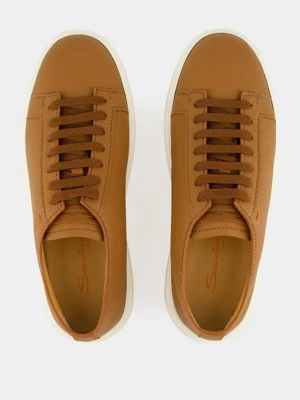Santoni Light Tumbled Leather Sneakers - Brown