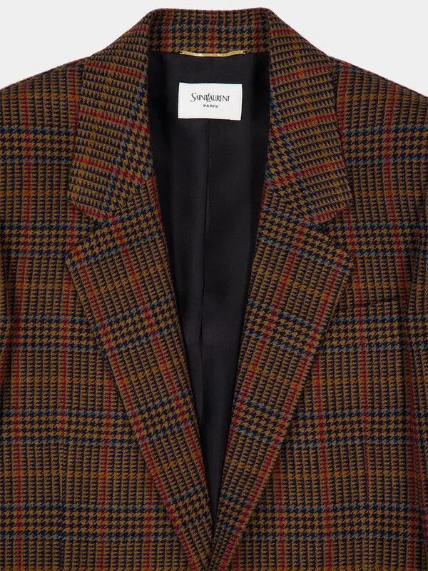 Saint Laurent Wool Check Jacket - Brown