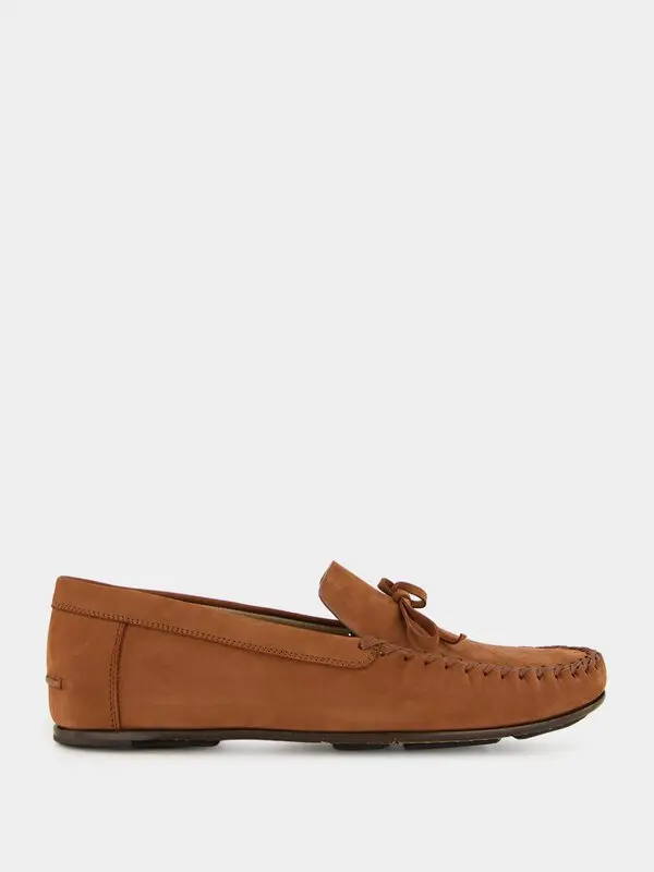 Manolo Blahnik Suede Leather Moccasins With Bow - Brown