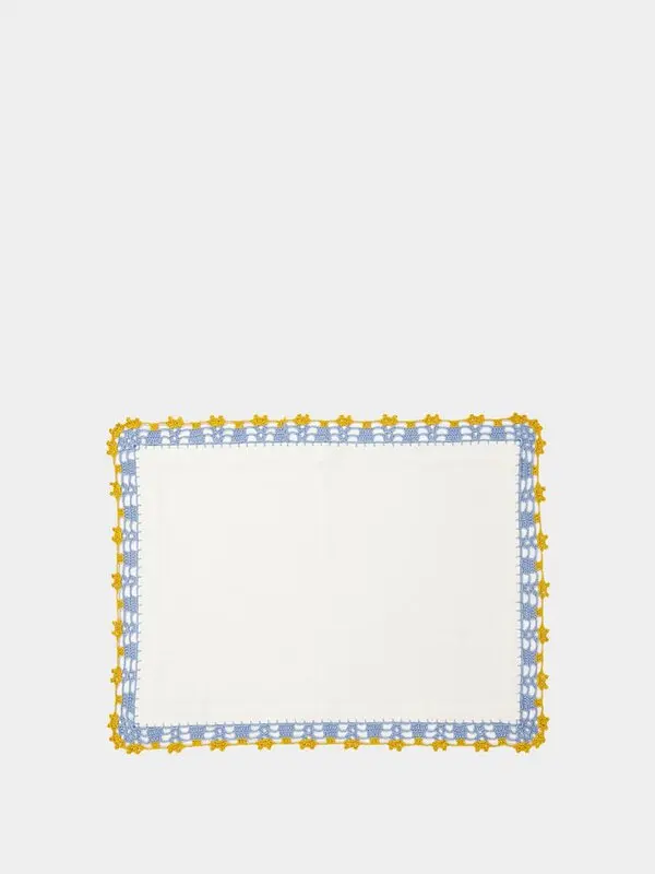 HOUSE OF CAPRICORN Hand-embroidered Linen Placemat - Cream
