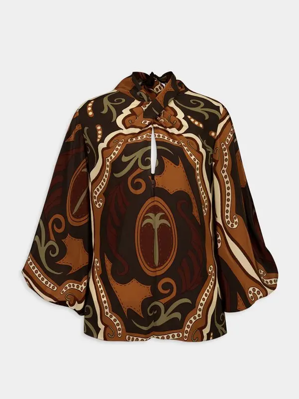Johanna Ortiz Intricate Islands Silk Top - Brown
