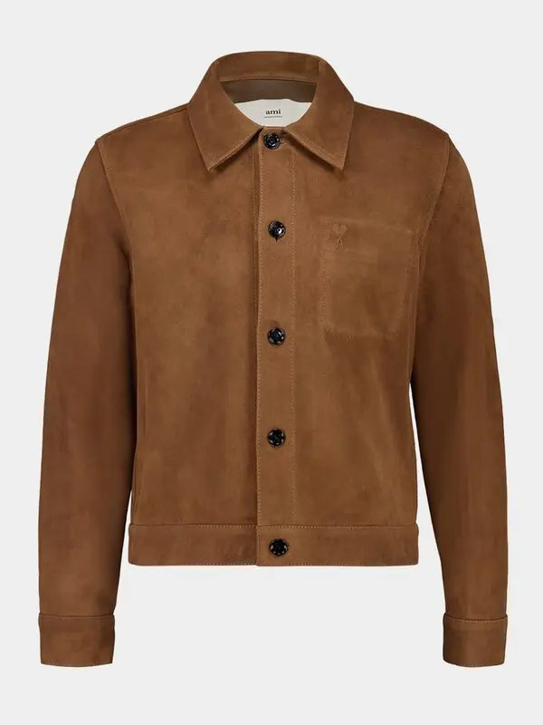 AMI Paris Suede Buttoned Jacket - Brown