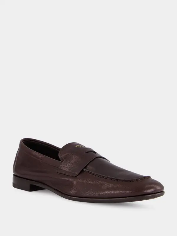 Prada Dark Leather Loafers - Brown