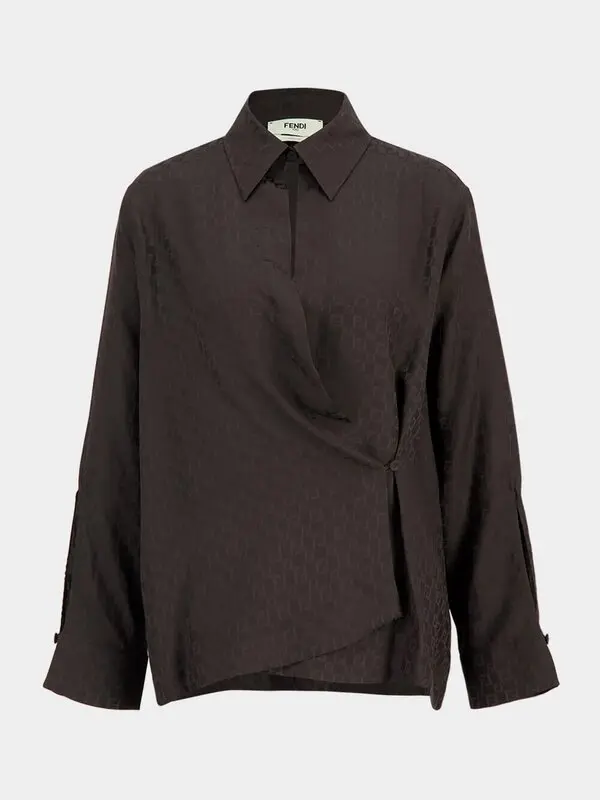 Fendi Silk Ff Jacquard Draped Shirt - Brown