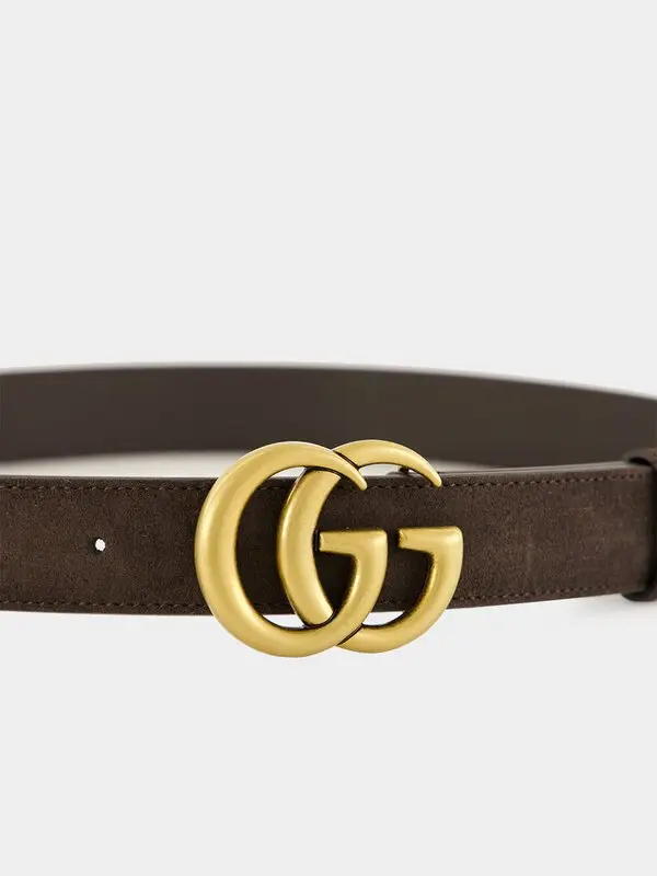 Gucci Gg Marmont Suede Belt - Brown