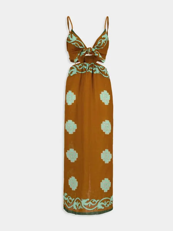 Johanna Ortiz Los Siete Mares Linen Dress - Brown