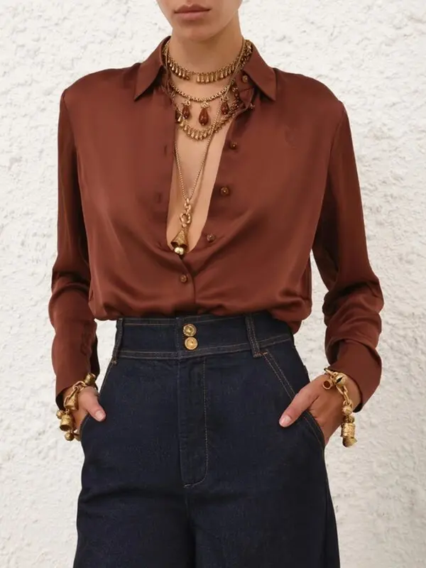 Zimmermann Hypnotic Satin Shirt - Brown