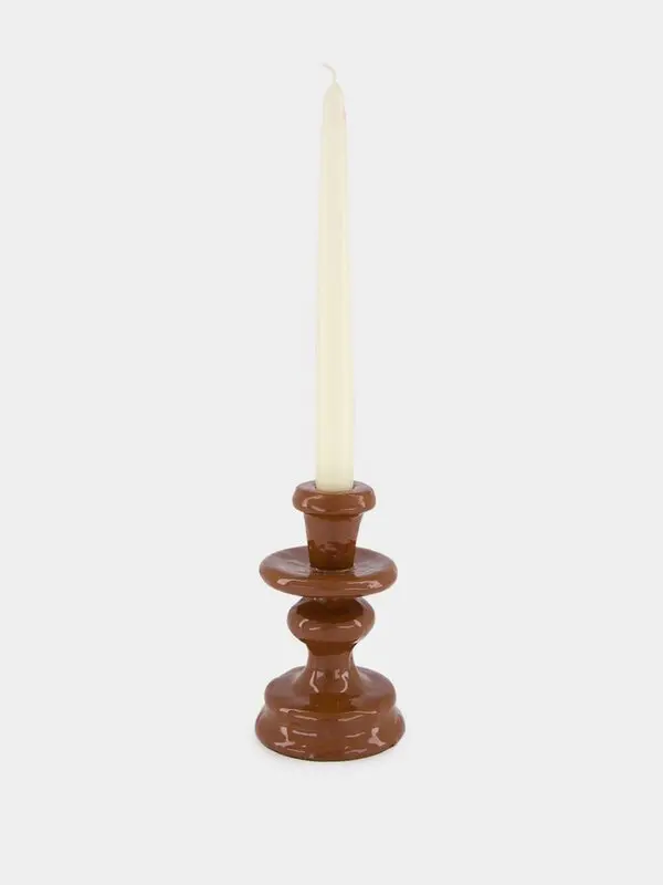 POMAX Chocolate Aluminium Turret Candle Holder