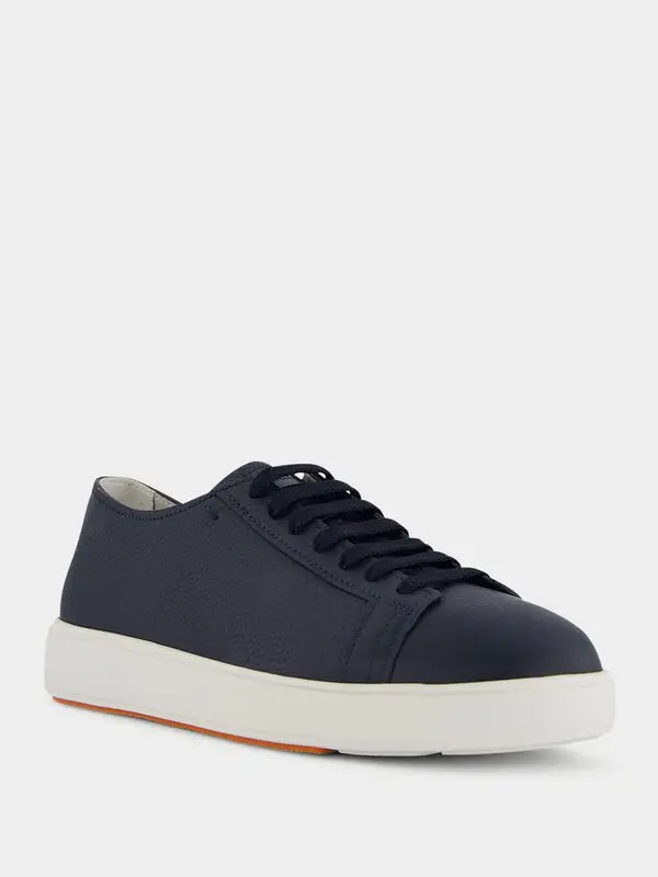 Santoni Tumbled Leather Sneakers - Blue