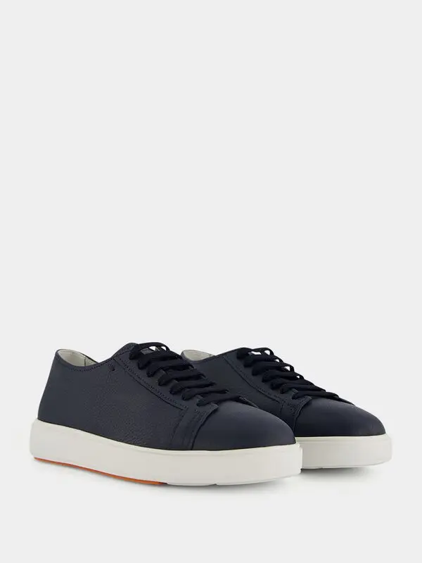 Santoni Tumbled Leather Sneakers - Blue