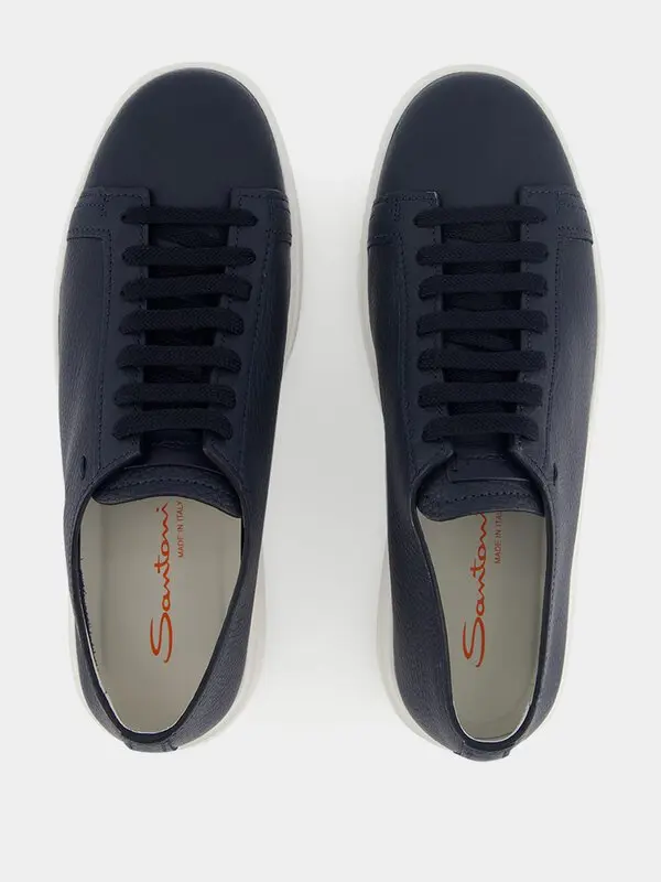 Santoni Tumbled Leather Sneakers - Blue