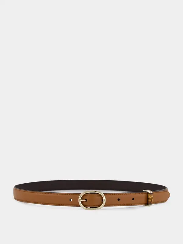 Gucci Thin Leather Belt With Oval Buckle - Brown