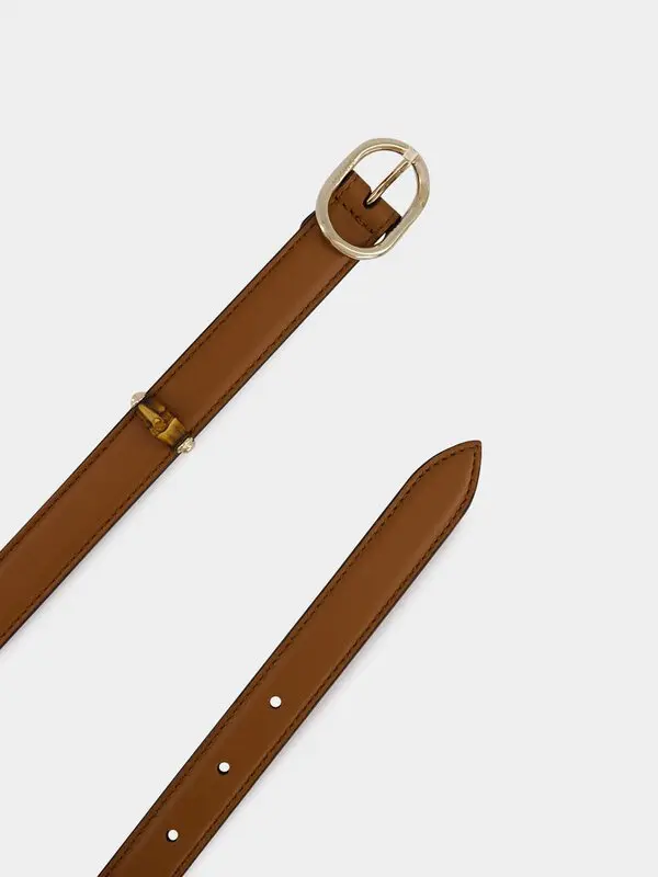 Gucci Thin Leather Belt With Oval Buckle - Brown