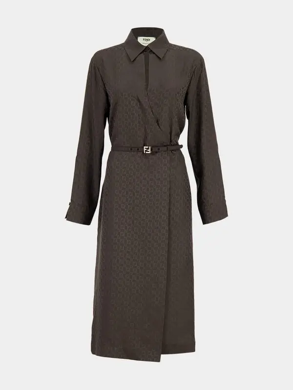 Fendi Ff Jacquard Silk Midi Shirt Dress
