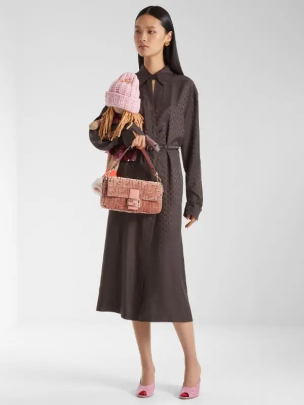 Fendi Ff Jacquard Silk Midi Shirt Dress