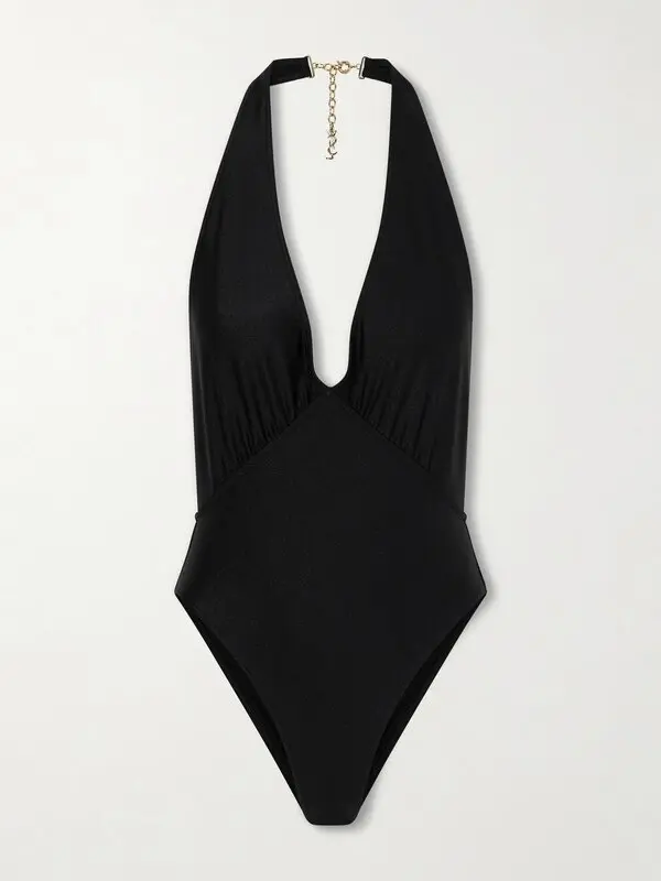 Saint Laurent Gathered Halterneck Swimsuit - Black